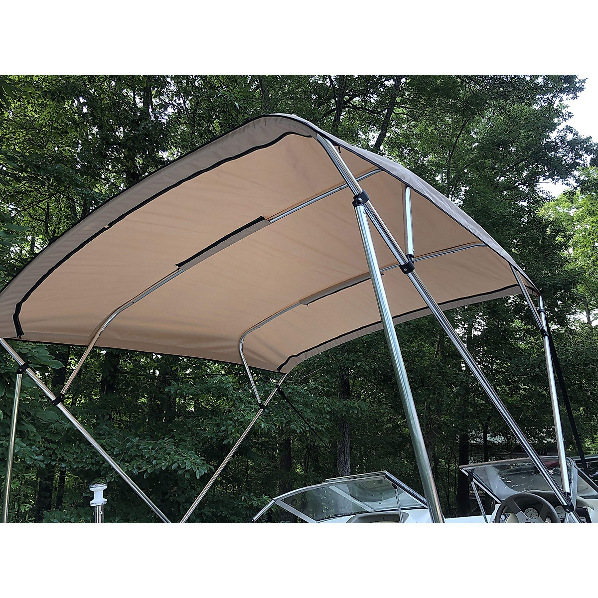 Replacement Bimini Top Canvas with Boot, Beige, 9' Long x 8.5' Wide, 16oz, by Cypress Rowe Outfitters, 4 Bow, fits 97-103" Wide