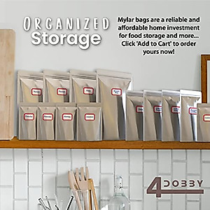 100pcs Mylar Bags for Food Storage with Oxygen Absorbers 300cc (100pcs) and Labels, 5"x7" (30pcs) 1 Quart Mylar Stand-Up (50pcs) 1 Gallon (20pcs) Stand-Up Mylar Stand-Up, Zipper Pouches Resealable and Heat Sealable for Long Term Food Storage