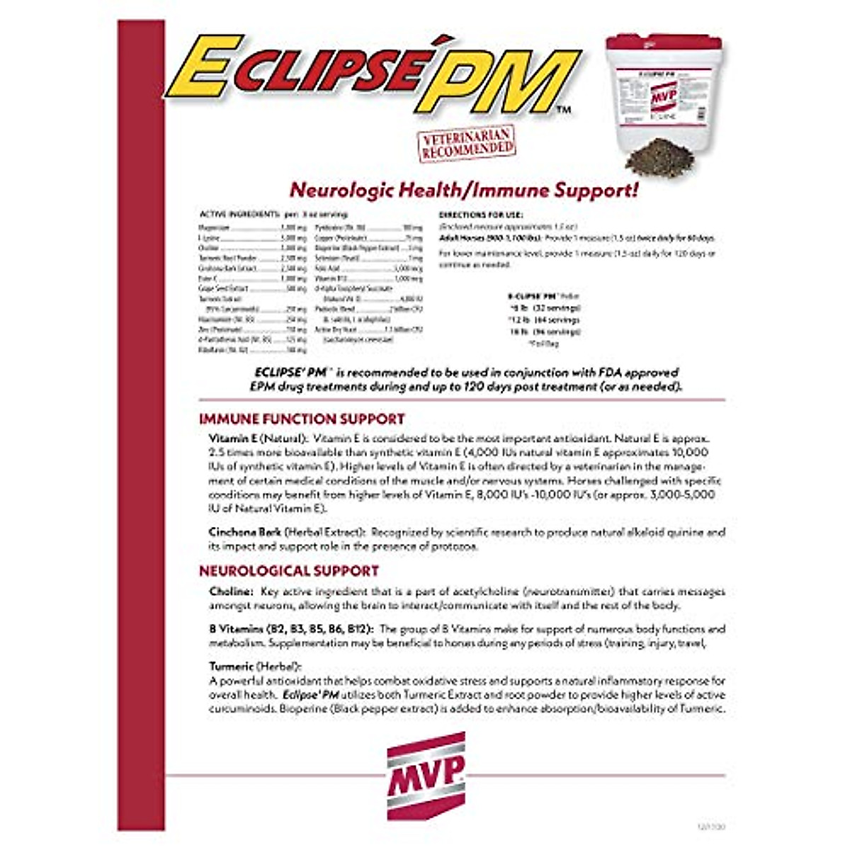 Med-Vet Pharmaceuticals E-Clipse PM (12 lb) Neurologic Health/Immune Support for Horses