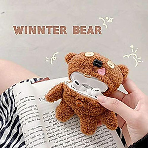 VARWANEO Cute Plush Buttons Bear Case for Apple Airpods 1 2 pro, Bluetooth Earphone Charge Case Protective Cases Headphones Case (for AirPods Pro)