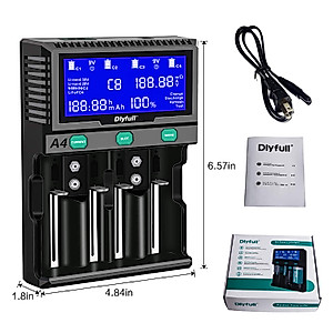 9V 18650 Rechargeable Battery Charger, Universal Battery Charger for 18650 AA AAA C D 9V 26650, Household Li-ion Nimh Battery Charger with Smart Display, 6 Bay(2 9V Battery Bay and 4 Universal Bay)
