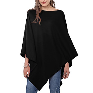 MissShorthair Women's Lightweight Knitted Scarf Poncho Sweater Cape Shawl Versatile Spring Summer Ponchos Wraps Black
