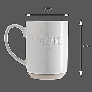 Sheffield Home Set of Stoneware Coffee Mugs- 4 Printed Coffee Cups, Tea Cups, Latte Mugs 16 oz (White)