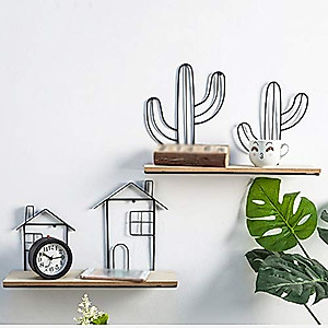 PIBM Stylish Simplicity Shelf Wall Mounted Floating Rack Bracket for Book Solid Wood Multifunction Iron Art,2 Colours,3 Sizes, Black , 19x40x11cm