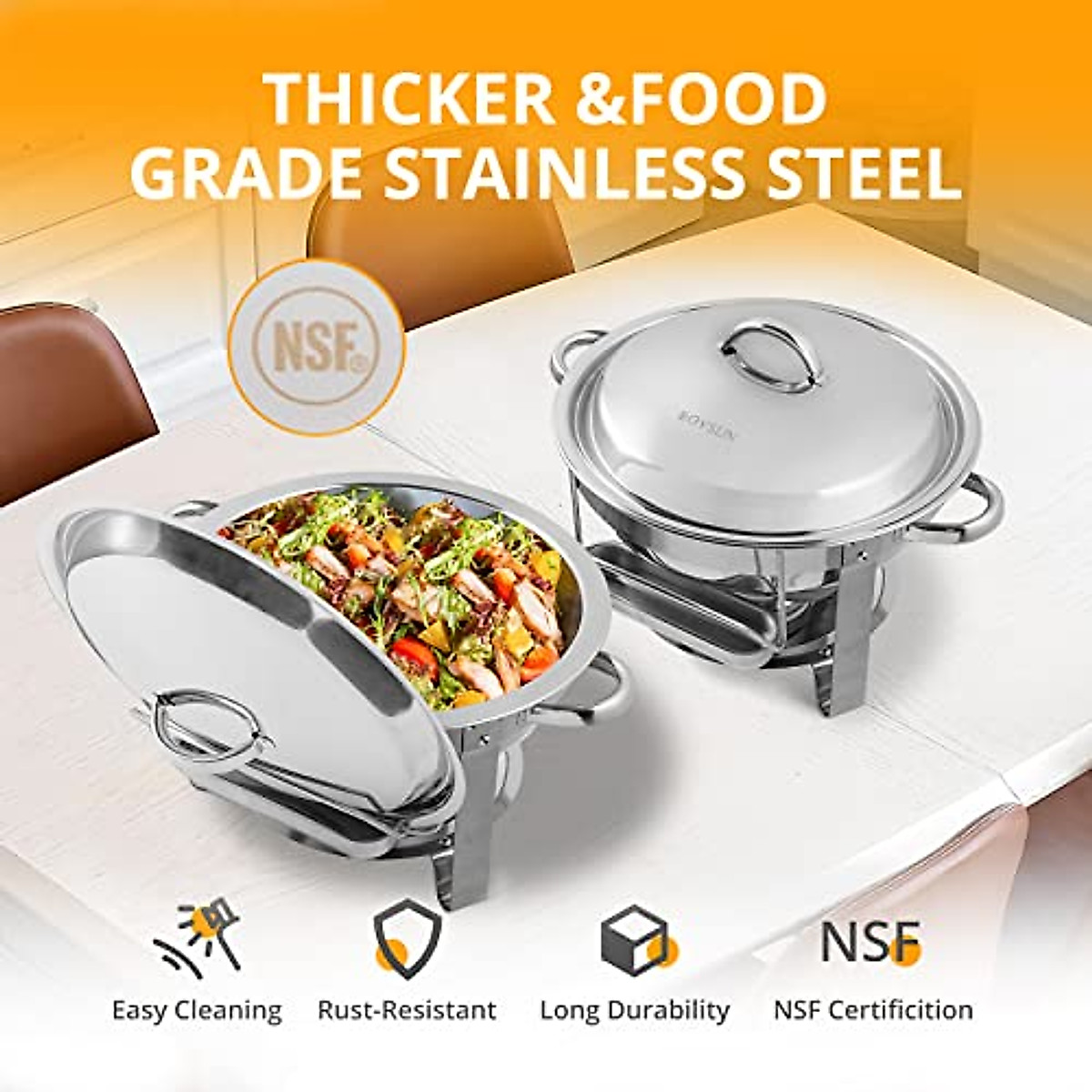 ROVSUN 5 Qt 2 Pack Chafing Dish Buffet Set,Stainless Steel Round Chafers for Catering, Buffet Servers and Warmers Set with Lid Holder & Drip Tray for Wedding Party Banquet Graduation