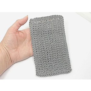 Set of 4 Handmade Grey 4 inch x 7 inch Rectangular Crochet Cotton Dishcloths, Gray Dishrags