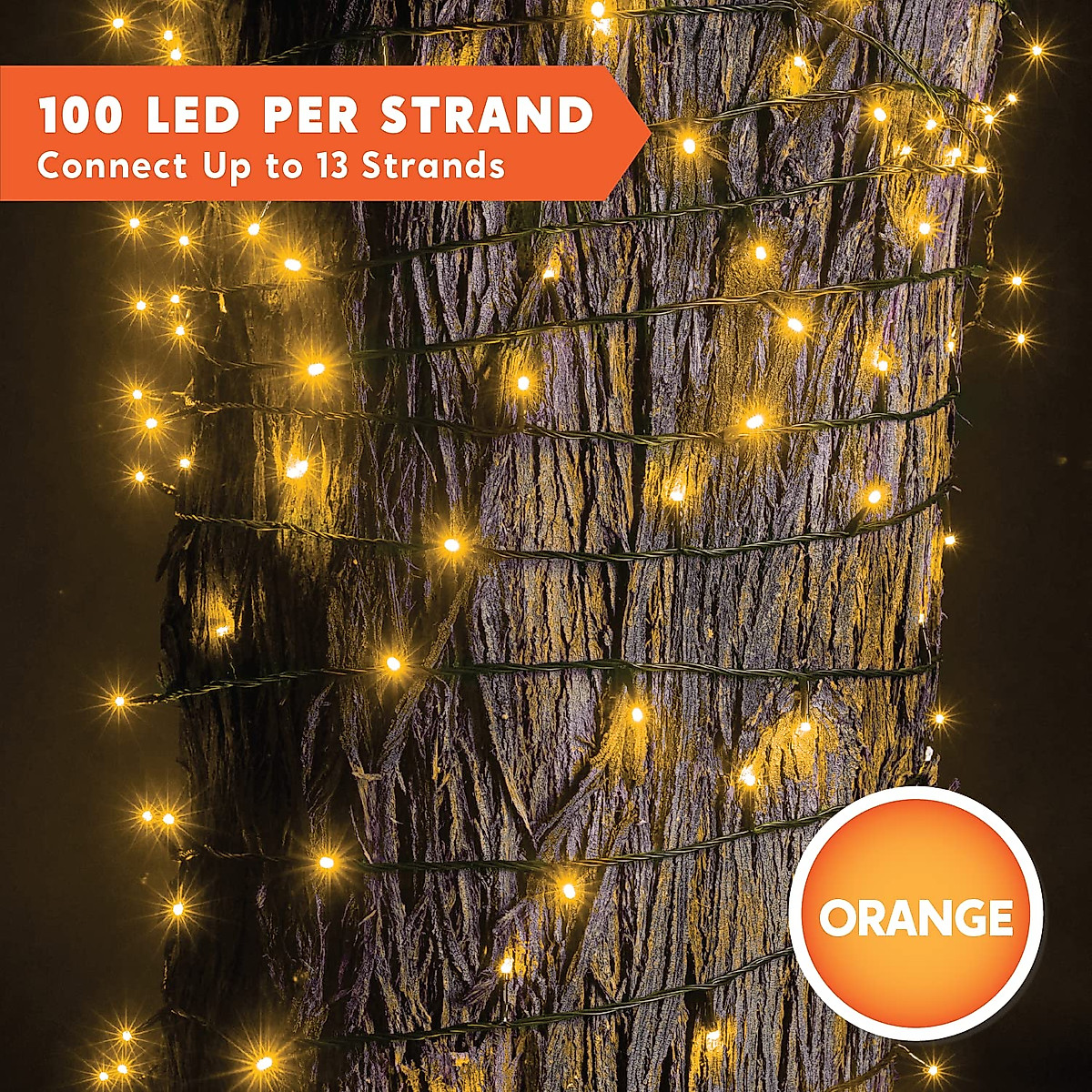 Joiedomi 100 LED Orange Halloween String Lights with 8 Modes 32.4FT Green Wire for Indoor Outdoor Holiday Décor Halloween Event Decoration, Tree, Eaves, Haunted House Theme Party