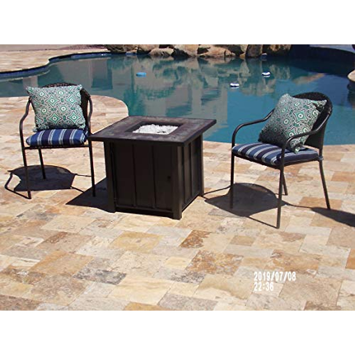 Hiland AFP-STT Outdoor Patio 40,000 BTU 30x30 Inch Square Tile Table Top Propane Fire Pit and Fire Glass