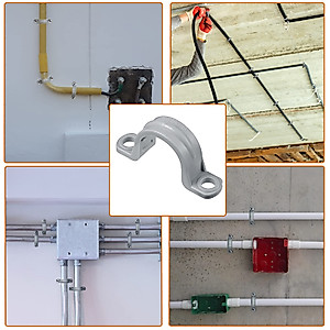 PVC Pipe Strap Two Hole Plastic Conduit Strap Grey Pipe Clamps Heavy Duty Conduit Clamp U PVC Clip 2 Holes PVC Pipe Mounting Bracket for PVC Pipe Conduit and Cables (50 Pcs,3/4 Inch)