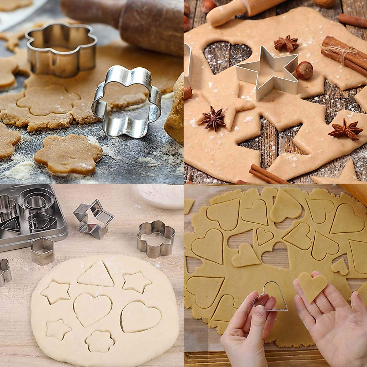 KSPOWWIN 27PCS Mini Cookie Cutters, Geometric Shapes Metal Cookie Biscuit Cutter Set, Star Flower Hexagon Round Heart Square Triangle Oval Stainless Steel Cutter for Baking