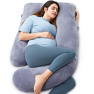 Momcozy Pregnancy Pillows, U Shaped Full Body Maternity Pillow with Removable Cover - Support for Back, Legs, Belly, Hips for Pregnant Women, 57 Inch Pregnancy Pillows for Sleeping, Grey