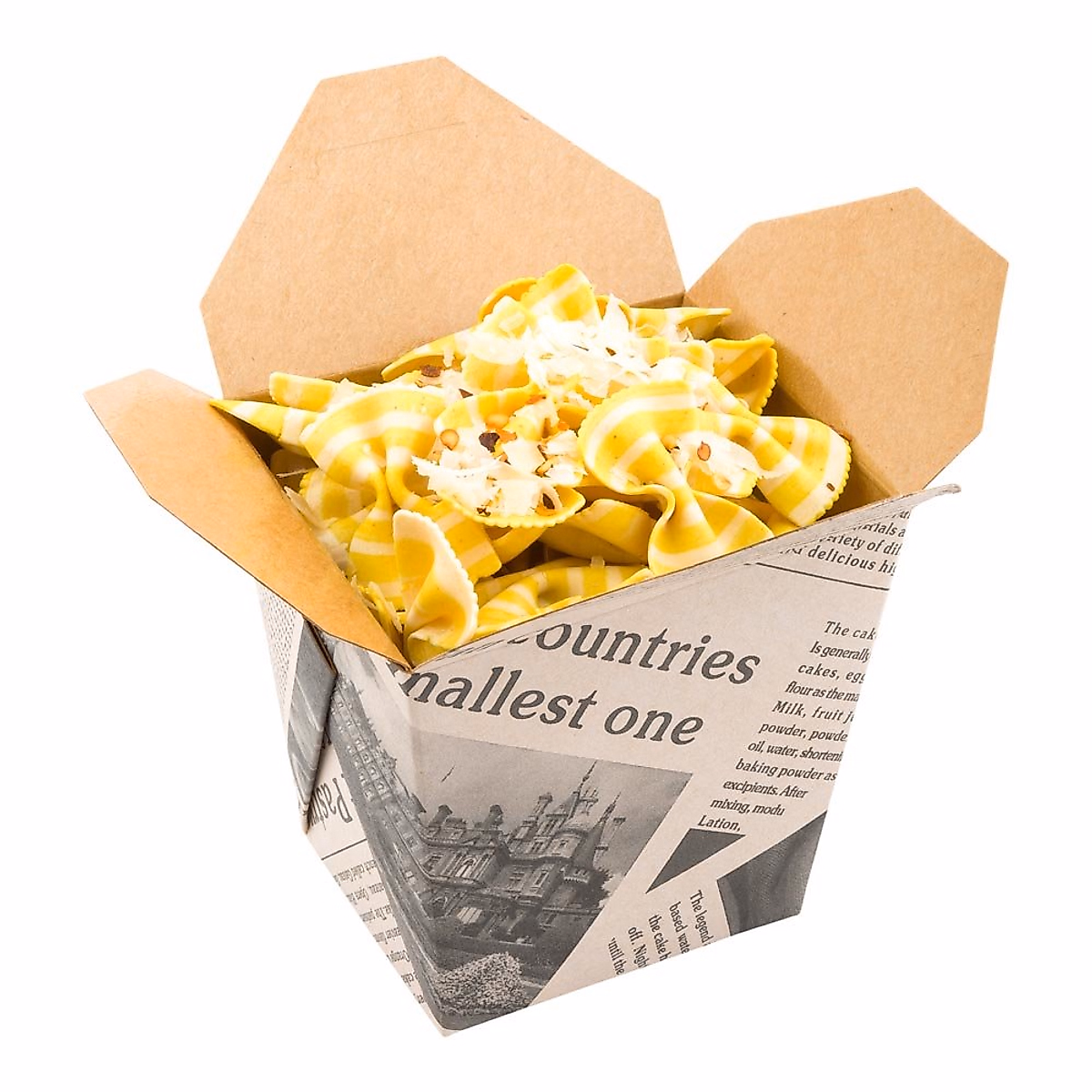 Restaurantware Bio Tek 4 x 3.5 x 4 Inch Food Containers 25 Durable Noodle Boxes - Disposable Sustainable Newsprint Paper 26-Ounce Takeout Boxes Square For Takeouts And Delivery Or Picnics