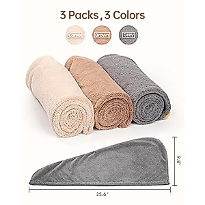 YFONG Microfiber Hair Towel 3 Pack, Hair Towel with Button, Super Absorbent Hair Towel Wrap for Curly Hair, Fast Drying Hair Wraps for Women, Anti Frizz Microfiber Towel