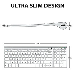 iClever GK03 Wireless Keyboard and Mouse Combo - 2.4G Portable Wireless Keyboard Mouse, Rechargeable Ergonomic Design Full Size Slim Thin Stable Connection Keyboard for Windows 7/8/10, Mac OS