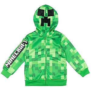 Minecraft Creeper Little Boys Fleece Zip Up Hoodie with Mesh Cosplay Hood Mask Green 4