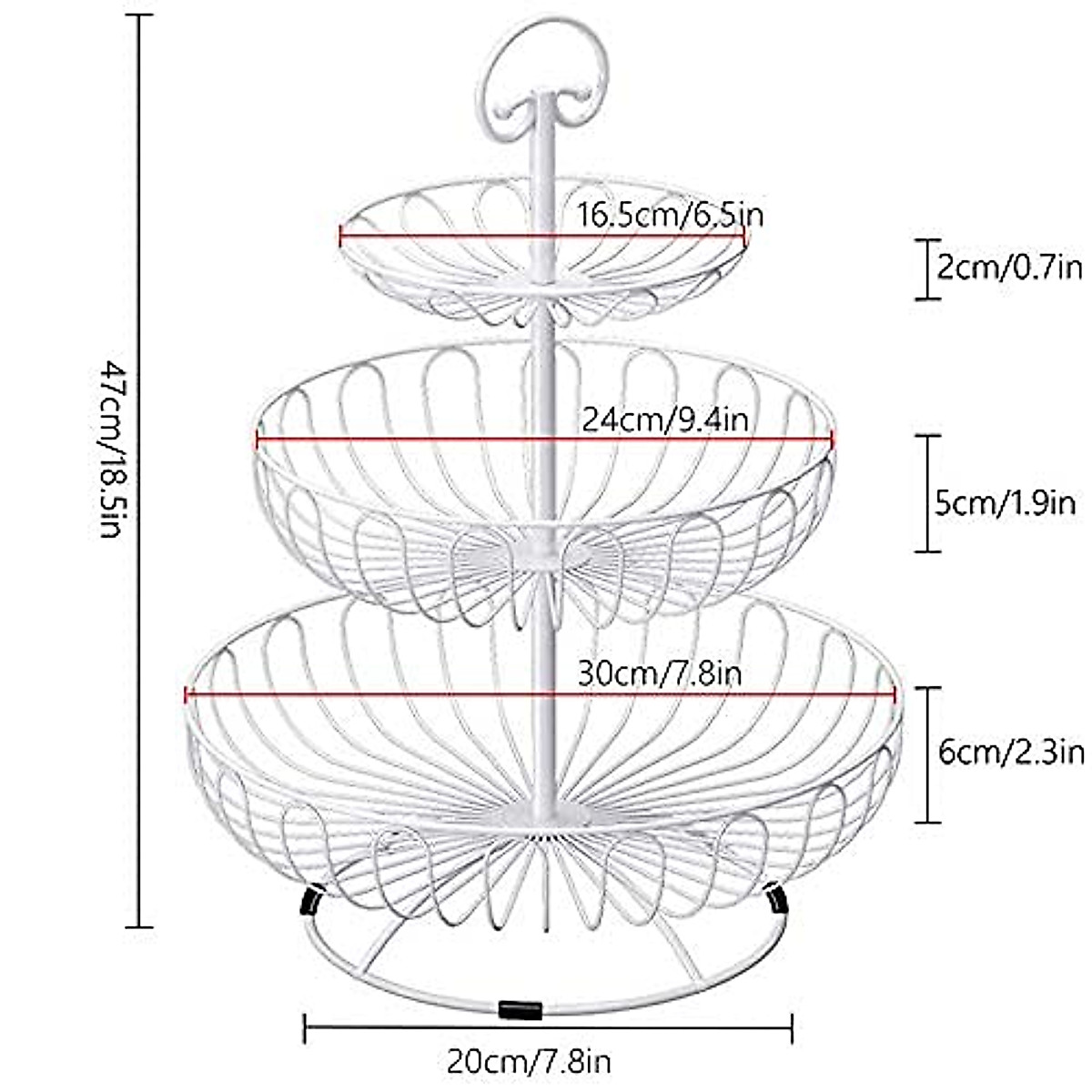 KLEVERISE 3 Tier Fruit Basket Bowl - Heavy Duty Metal Fruit Stand Holder for Cup Cake, Black