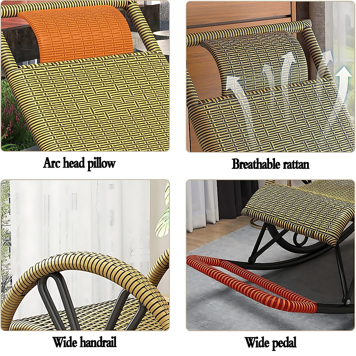 Hannahcos Outdoor Rocker Chair, Wicker Patio Chairs, Patio Lounge Chair with Armrests and Headrests, Modern Royal Chair for Bedroom, Living Room, Porch, Garden, Gold