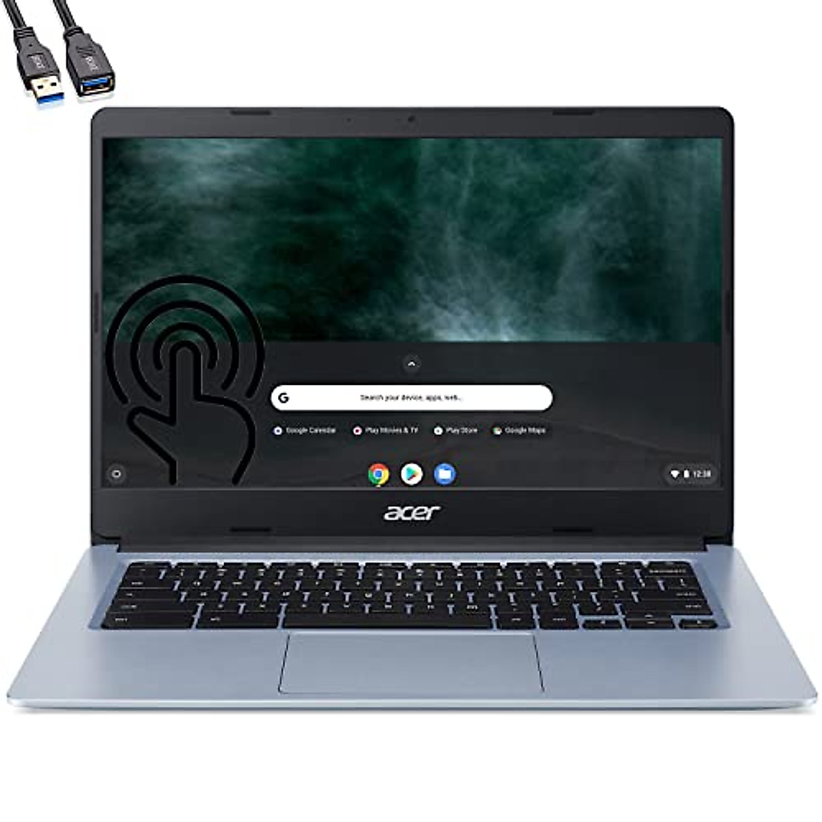 Acer Chromebook Spin 514 14" Touchscreen FHD 2-in-1 Laptop, AMD Ryzen 3 5125C 3.00GHz, 8GB LPDDR4X RAM, 128GB eMMC, WiFi 6, Bluetooth 5.2, Backlit Keyboard, Sleeve, Chrome OS, BROAG Extension Cable