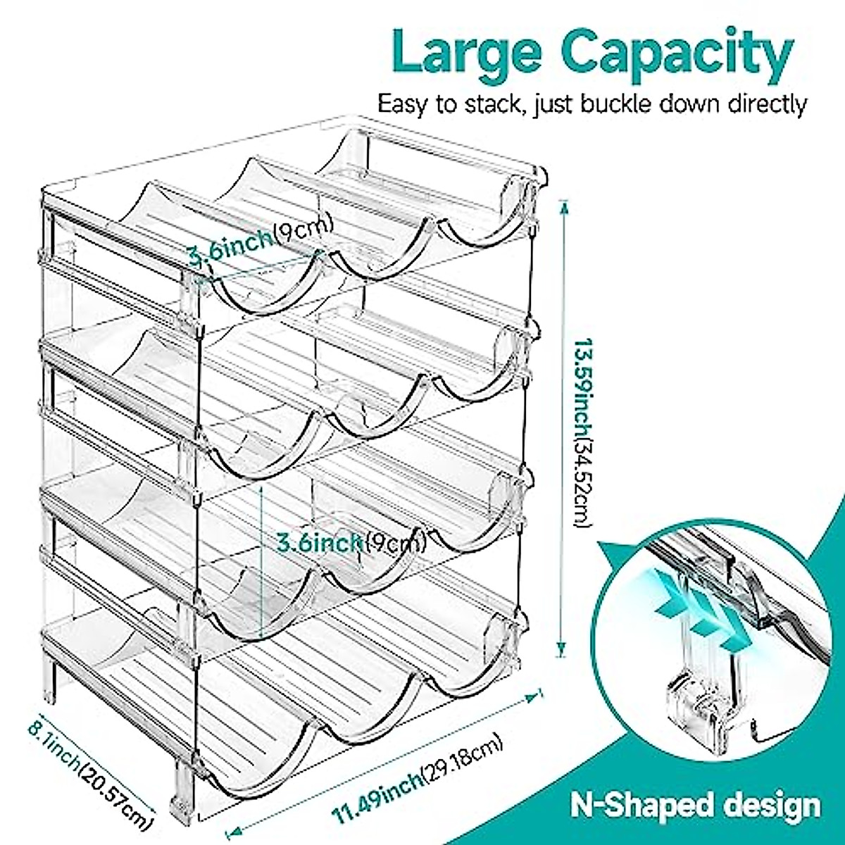 Sbosbo Water Bottle Organizer, Stackable Bottle Storage Rack, 4 Pack Water Bottle Holder for Kitchen Fridge Cabinet Organization and Storage, Plastic Wine Rack/Drink Bottle Holder