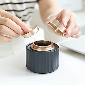 TEANAGOO Ceramic Tea Mug with Infuser and Lid & Matching Tea Canister, 2 Pcs/Set with Luxury Leather Bag, Best Gift Choice for Tea Lover, 12 Oz, Q9, Black, Stoneware Glazed & Rosewood Handle.