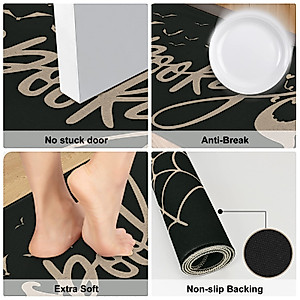 2 Pcs Halloween Kitchen Rugs Mat, Personalized Ghost Bat Horror Black Area Rug Set of 2 Washable, Non-Slip Absorbent Cartoon Boo Spooky Kitchen Mats Cushioned Anti Fatigue, 17'' x 47'' + 17'' x 30''