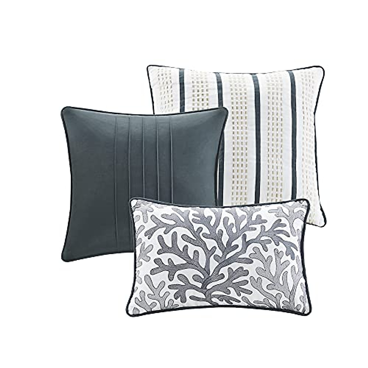 Madison Park 100% Cotton Comforter Set - Coastal Coral, Starfish Design All Season Down Alternative Cozy Bedding with Matching Shams, Decorative Pillow, King(104"x92"), Taupe 7 Piece