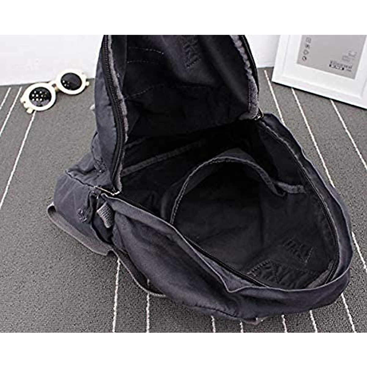 Womens Denim Backpack Purse Teen Girls Casual Style Lightweight Canvas Backpack School Bag Travel Daypack (Navy)