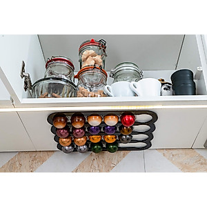 Demi's Home Adhesive Coffee Pod Holder for Nespresso Vertuo Capsules (Measure Before Purchase) - Suitable to be Mounted Inside/Under the Cabinet or on the Wall (Black)