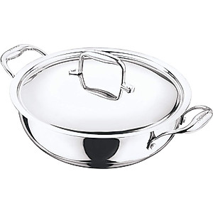 Vinod Induction Friendly Platinum (TRI PLY) 18/8 Stainless Steel Extra Deep Kadai with Stainless Steel Lid (18cm, 1.1 Litre)