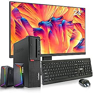 Lenovo Computer Desktop with Monitor 24 inch, Intel i7-6700 UP to 4.00GHz 16GB DDR4 New M.2 1TB NVMe SSD Wireless Keyboard & Mouse & Speakers Built in WiFi & BT Win10 Pro(Renewed)