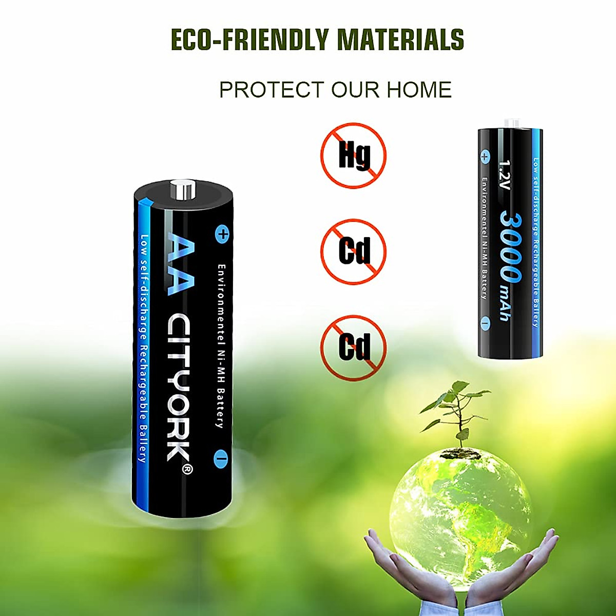 CITYORK 1.2V NIMH AA 3000mah Rechargeable Batteries for Solar Lights Lamp