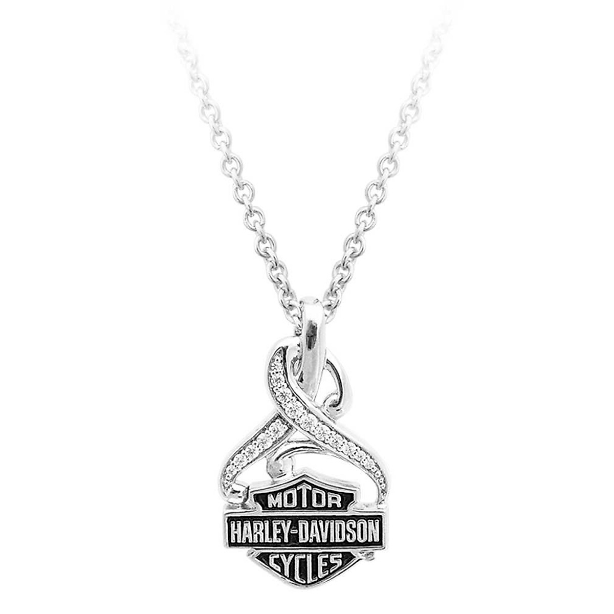 Harley-Davidson Women's Bling Crystal Filigree B&S Necklace, Silver HDN0409-16