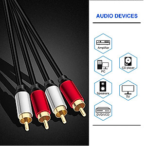 Yeung Qee 2RCA Male to 2RCA Male Stereo Audio Cable 6 ft,Dual Shielded Gold-Plated RCA Stereo Cable,Suitable for Home Theater, Amplifier, HDTV, Game Console, Hi-Fi System. (6ft/1.8m)