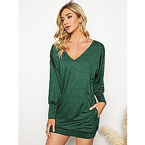 ZANZEA Women's V Neck Long Sleeve Casual Oversized Baggy Tops Loose Blouses Pullover Tunic Sweater Sweartshirt Dress Green X-Large