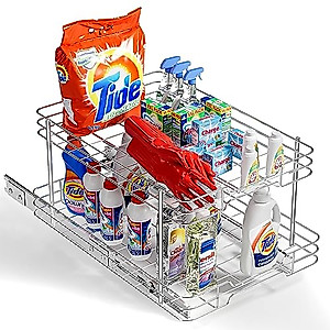 Blemoacha Pull Out Cabinet Organizer 17"W x 21"D x 13.5"H ,2 Tier Under Sink Organizers and Storage,Bathroom Organization Undersink Drawers Slide Out, Kitchen Sink Shelf Sliding Cabinet Basket Chrome