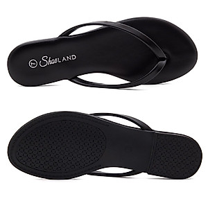 Shoe Land Falema Women's Flip Flops, Casual Thong Sandals, Slip-On Slides, Lightweight Casual Flat Sandals with Cushioned Footbed for Walking, Daily Wear, and Shopping,Black, Size 8.0