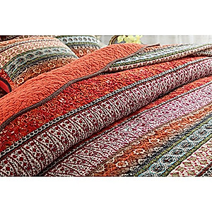 NEWLAKE Striped Classical Cotton 3-Piece Patchwork Bedspread Quilt Sets, Queen Size