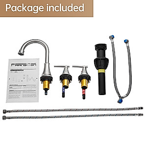 Fransiton 8 Inch Widespread Bathroom Sink Faucet 3 Hole, Brushed Nickel Bathroom Faucet with Metal Pop-Up Drain Assembly, Bathroom Vanity Faucet, 2 Handle and cUPC Faucet Supply Hoses for Sink