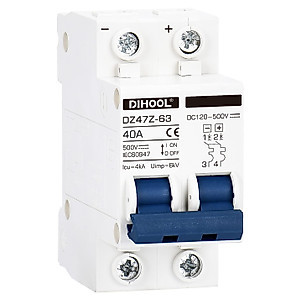 DIHOOL 40 Amp dc circuit breaker, 2-pole 500V DIN Rail Mount solar disconnect switch for Solar panels