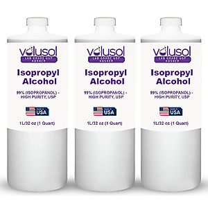 Volu-Sol Isopropyl Alcohol 99% (Isopropanol) - High Purity, USP | Kosher IPA for Lab Equipment, Electronics, & Medical Cleaning - Clear Bottle, 1L/ 32 oz. (3 Pack)