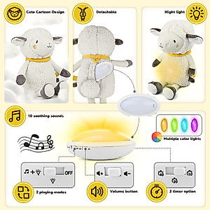 nicknack Baby Sleep Soother Toy Sheep Plush Toy Soft Stuffed Animal with Night Light & Soothing Sounds for Toddler Boys and Girls Gift