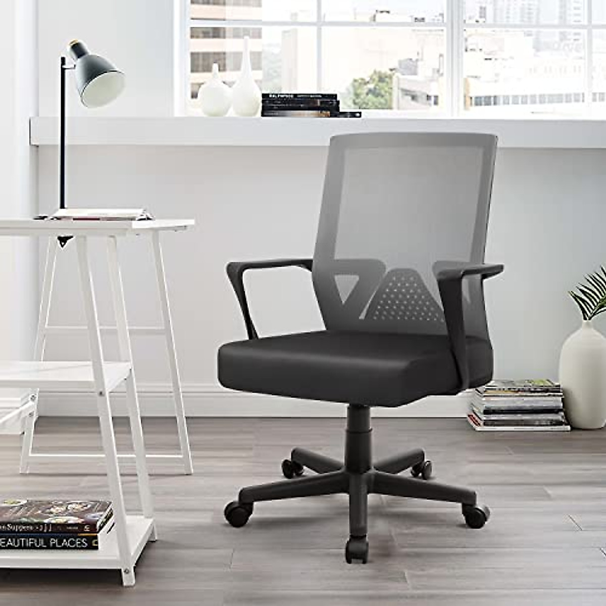 Furmax Office Chair Ergonomic Chair with Lumbar Support, Mid Back Computer Desk Chair Adjustable Height, Mesh Swivel Task Chair Humanized Breathable Chair with Armrests (Grey)
