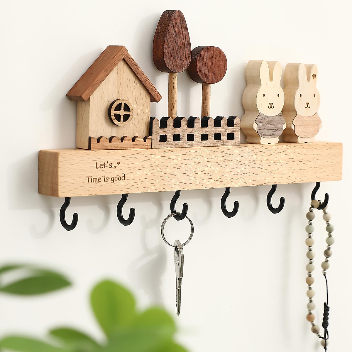 WUETOAYA Key Holder with Shelf for Wall, Key Organizer Wall Mount with Hooks, Rustic Wooden Home Decoration for Entryway, Living Room, Bedroom, Cute Key Holder with Shelf.