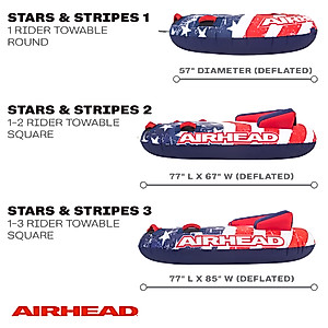 SportsStuff Airhead Stars and Stripes 1 Towable 1 Rider Tube for Boating and Water Sports, Made in the USA, Heavy Duty Full Nylon Cover and Patented Speed Safety Valve for Easy Inflating & Deflating