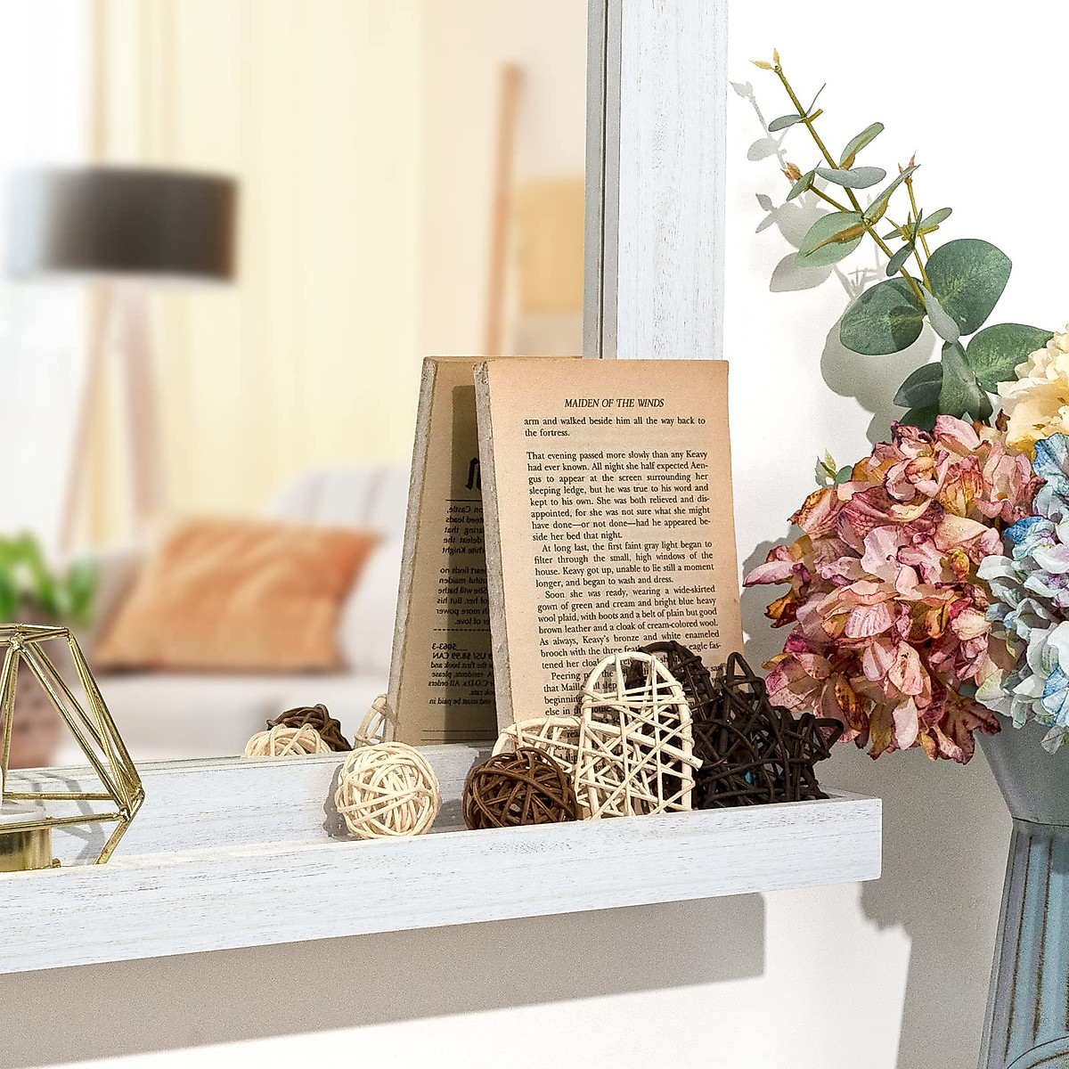 Emfogo Wall Mirror with Shelf, 20 x 16 inch Farmhouse Decor Wall Mirror Hanging for Bathroom, Vanity, Bedroom, Entryway, Living Room (Weathered White)