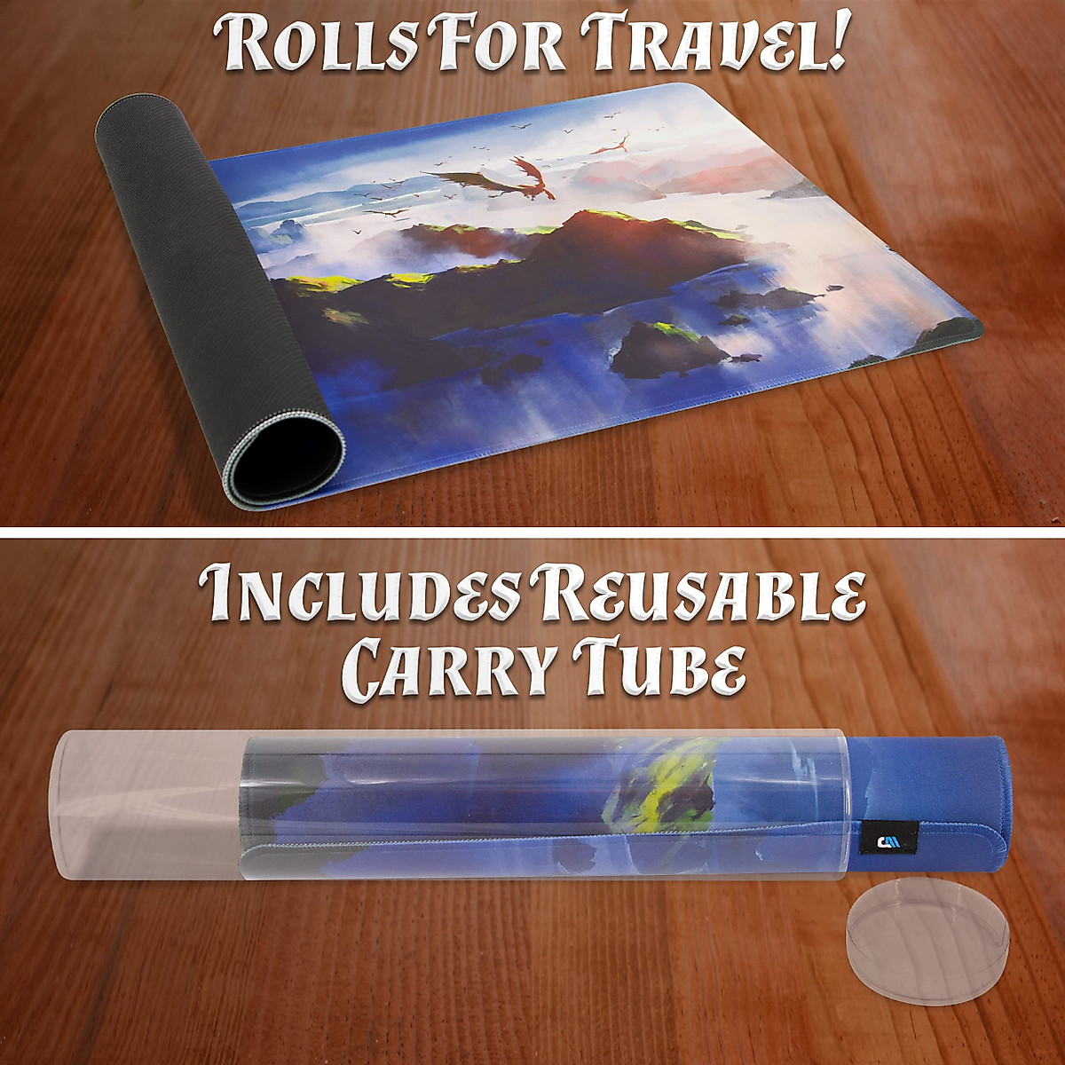 CASEMATIX TCG Playmat with Reusable Playmat Case - Premium 24" x 13.5" Card Game Mat & Compatible MTG Playmat For All TCGs with Non-Slip Rubber Backing, Stitched Edges and Carry Tube