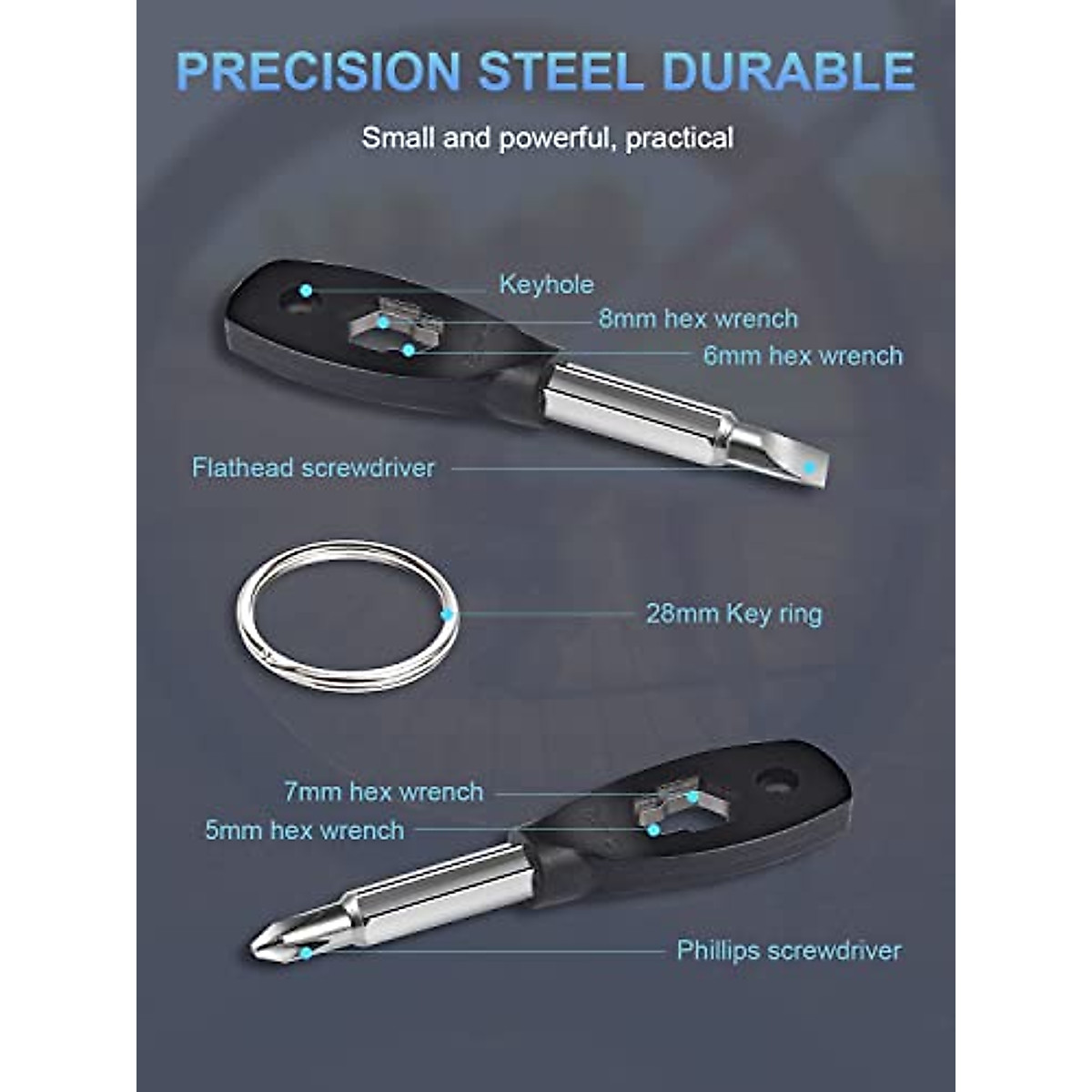 Keychain Screwdriver Tool 2 Pack, Poswlto 6-in-1 Screwdriver Set, Flathead and Phillips Bit, Hex Socket Wrench, Stocking Stuffers for Mens, Adults, Father, Husband, Employee, Christmas Gifts