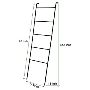 Towel Blanket Ladder Leaning Black Metal Blanket Holder 5 Tier Industrial Ladder Rack for Bathroom Living Room Laundry Room (Matte Black)