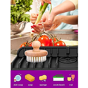 Decyam Upgrade Kitchen Sink Splash Guard, Silicone Faucet Handle Drip Catcher Tray, Kitchen Sponge Holder Faucet Absorbent Sink Protectors Mat for Kitchen Bathroom Sink Accessories (2 pcs black)