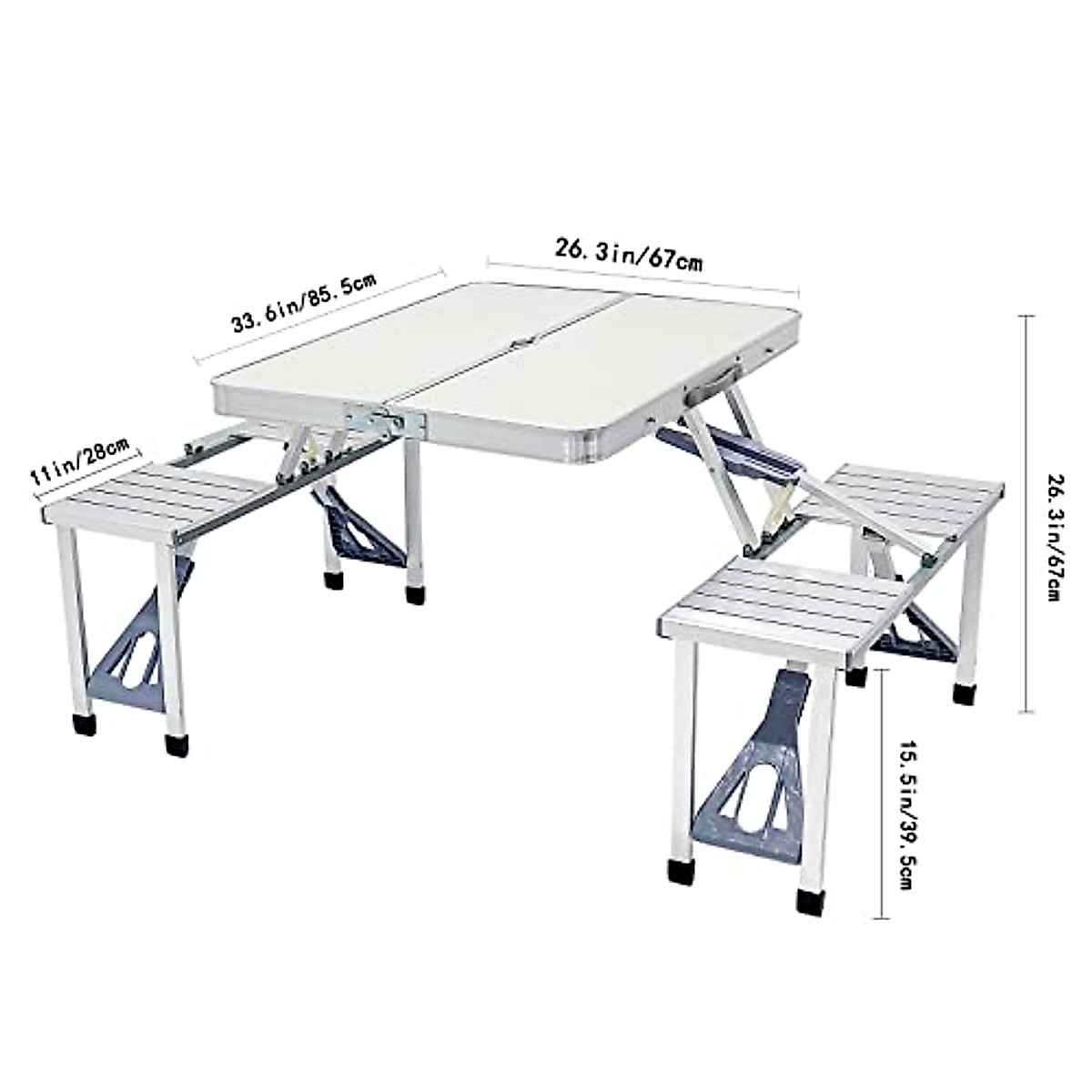 Carivia Aluminum Foldable Table Camping Picnic Folding Grilling Table w/ 4 Chairs Seats Umbrella Hole Fold Up Suitcase Table for Travel Picnic Camping BBQ Party